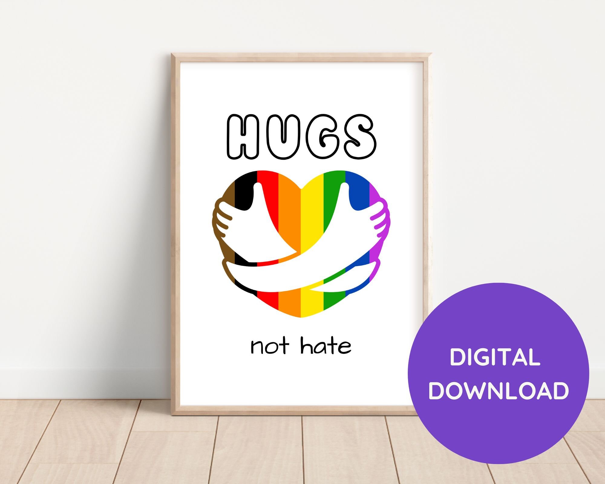 Hugs Not Hate Protect Queer Kids Lgbtq Pride Printable Wall Art ...