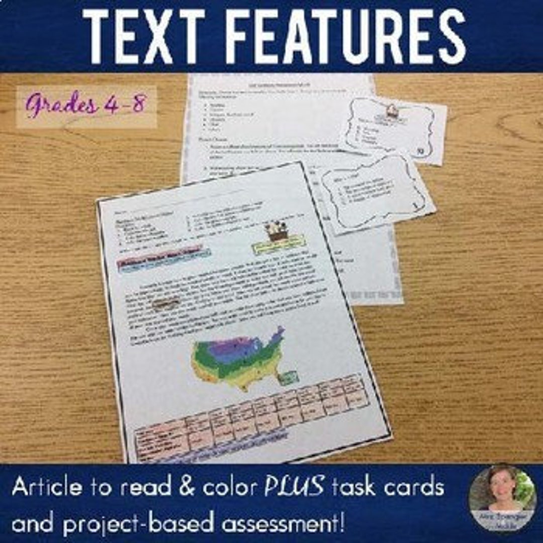 Text Features Full Lesson Color by Text Feature With Task Cards and ...