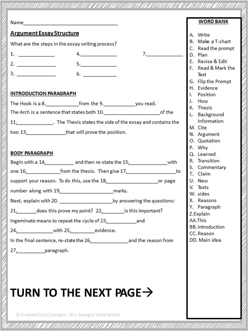 Argumentative Essay Practice Structure Activity Counterclaim Paragraph ...
