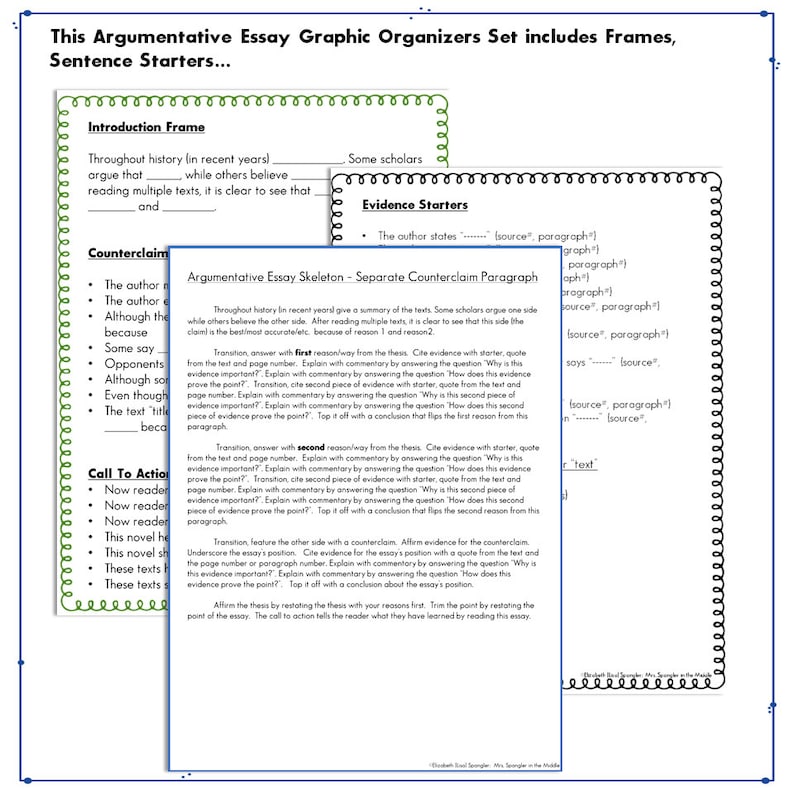 Argumentative Essay Graphic Organizer Set Separate Counterclaim ...