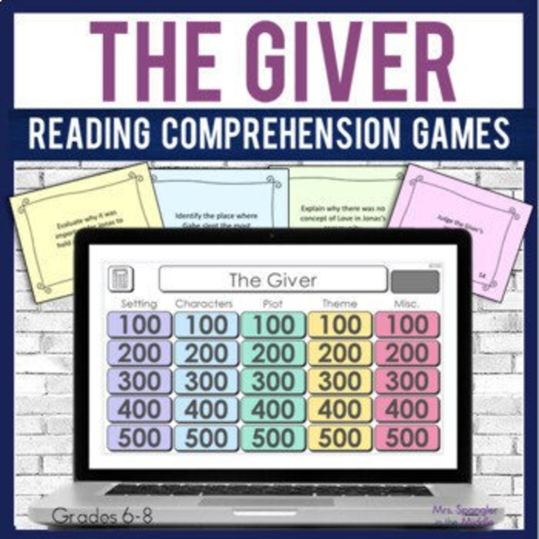 The Giver Reading Comprehension Task Cards Game Show Printable and ...