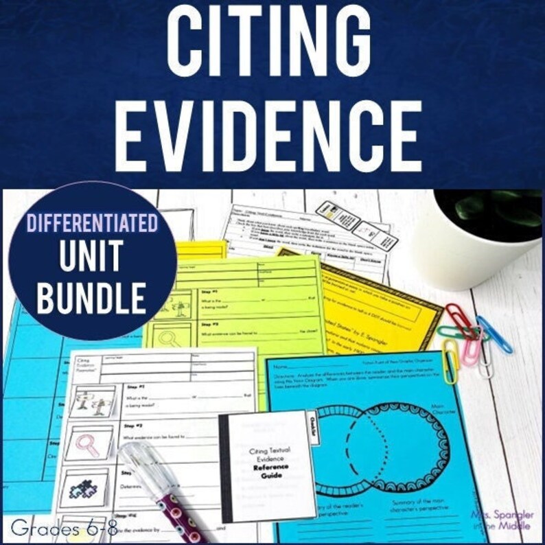Citing Textual Evidence Printable Unit BUNDLE Vocab Notes Practice Quiz ...