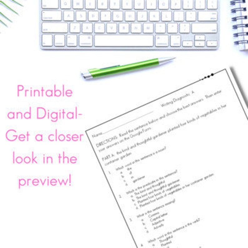 Writing Skills Diagnostics for Middle School Diagnostic Writing ...