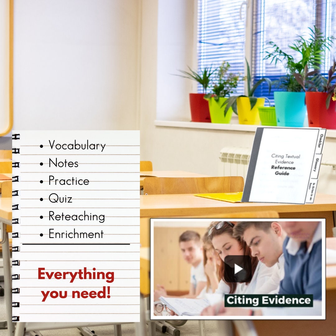 Citing Textual Evidence Printable Unit BUNDLE Vocab Notes Practice Quiz ...