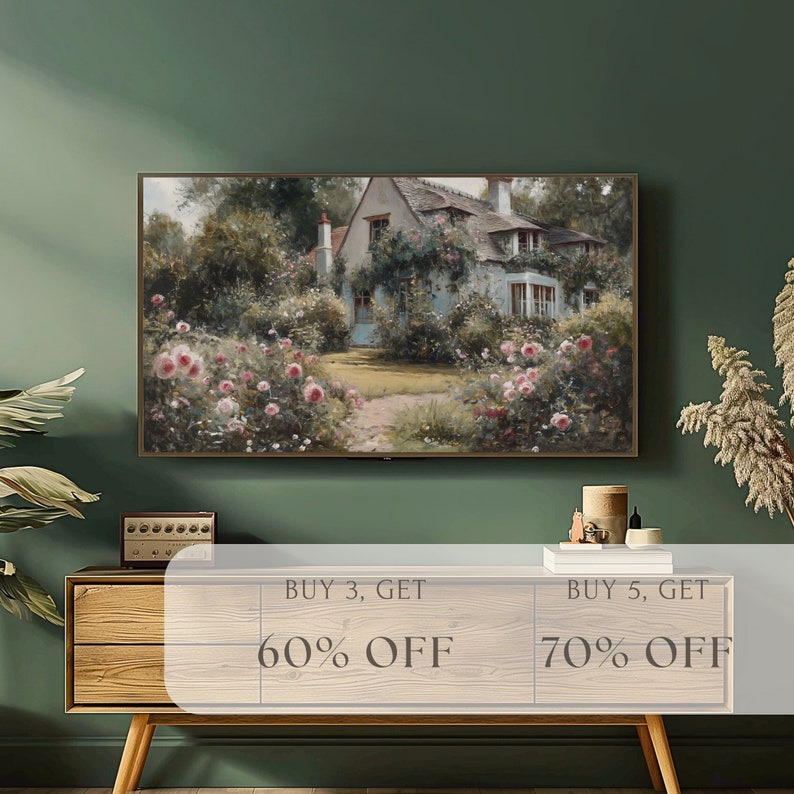 Samsung Frame TV Art, Cottage Rose Garden, Vintage Oil Painting ...