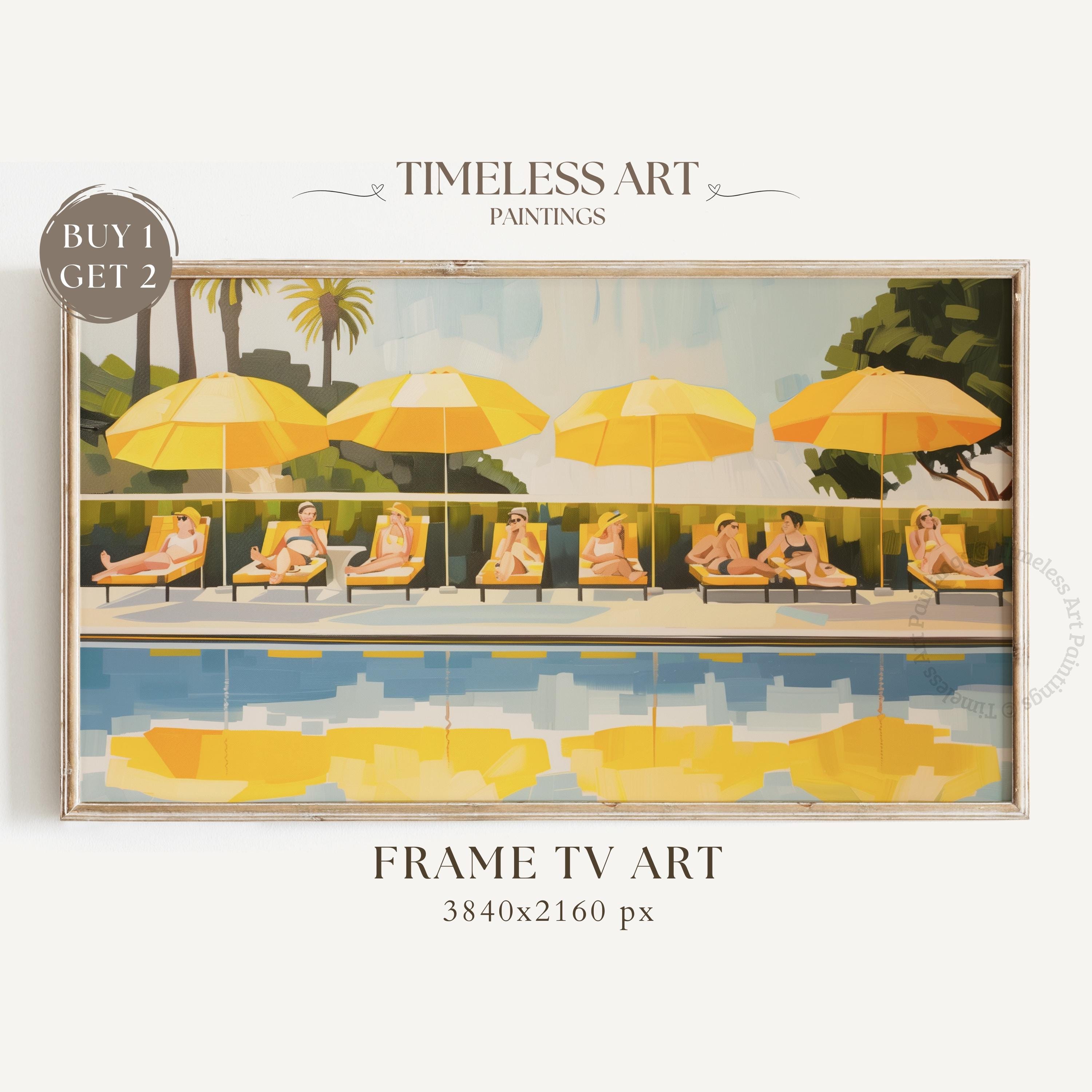 Mid Century Pool Party Summer Frame TV Art, Retro Poolside Yellow ...