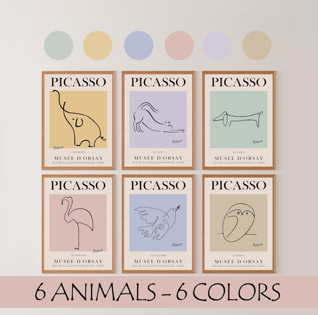 Picasso Animals Line Drawing Prints Set Picasso Printable Wall Art One ...