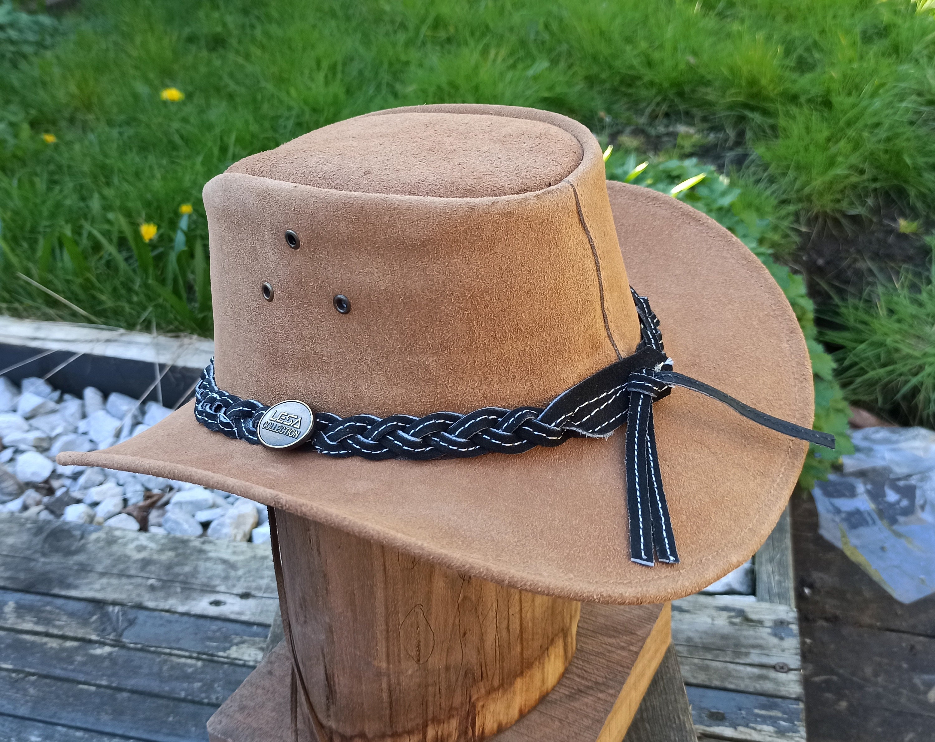Australian Western Style Real Leather Cowboy Bush Hat Braided - Etsy
