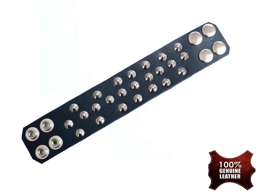 Unisex Black Spike Studded Punk Rock Biker Wide Strap Leather Haloween ...