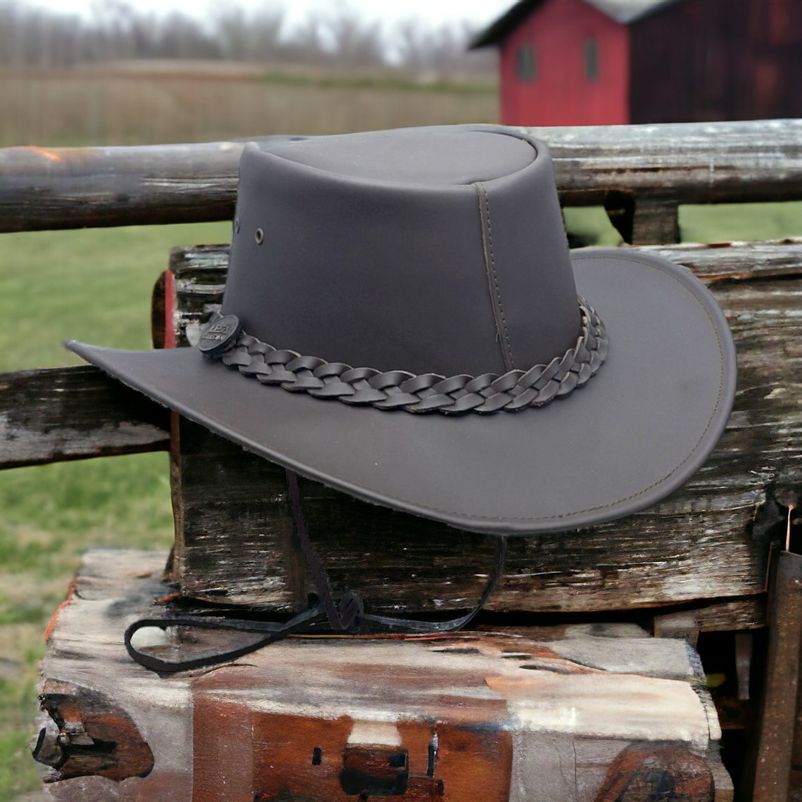 Black Brown Australian Western Cowboy Style Leather Bush Hats A Men's ...