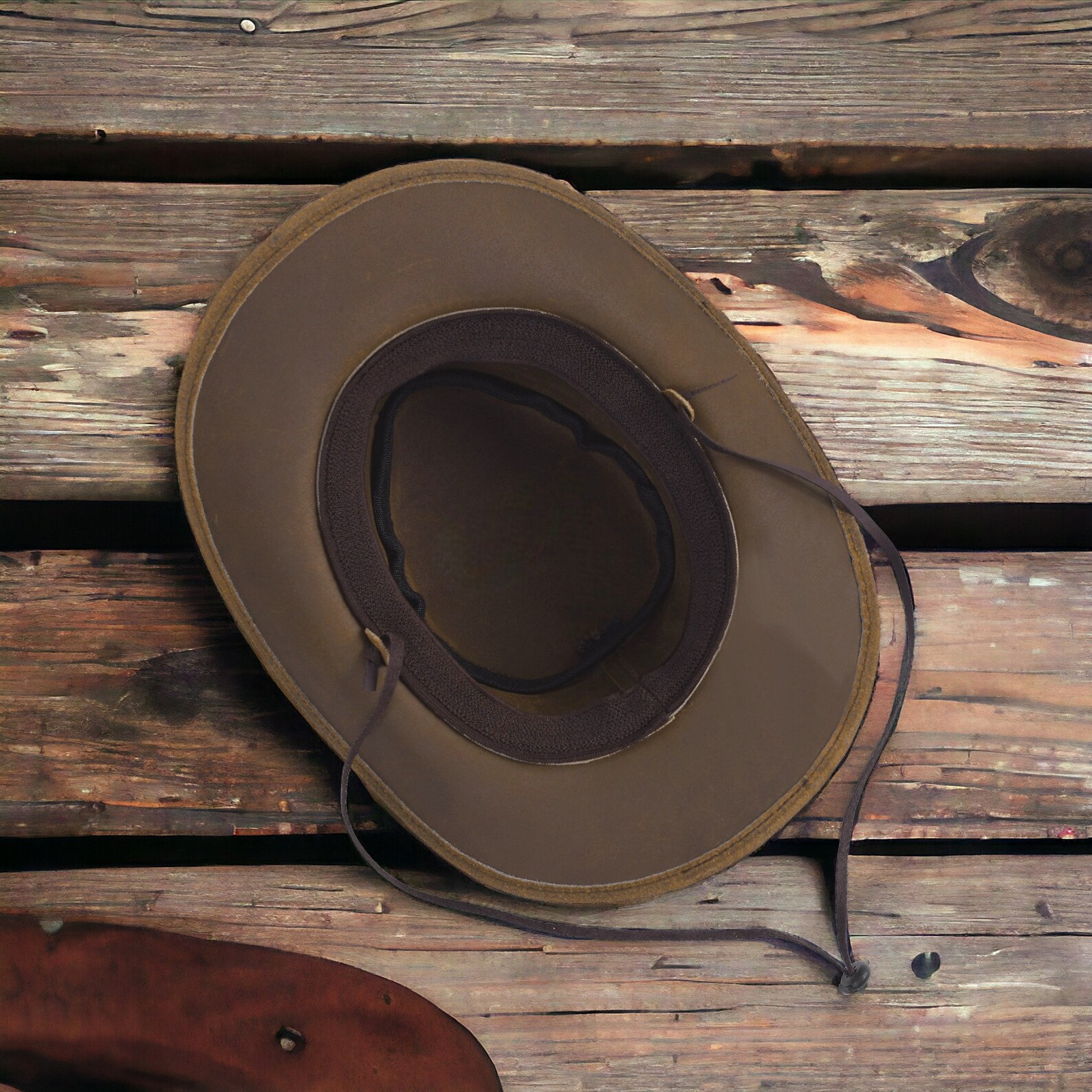 Men's Brown 100% Real Leather Bush Cowboy Buffalo Hat Outfit Vintage ...