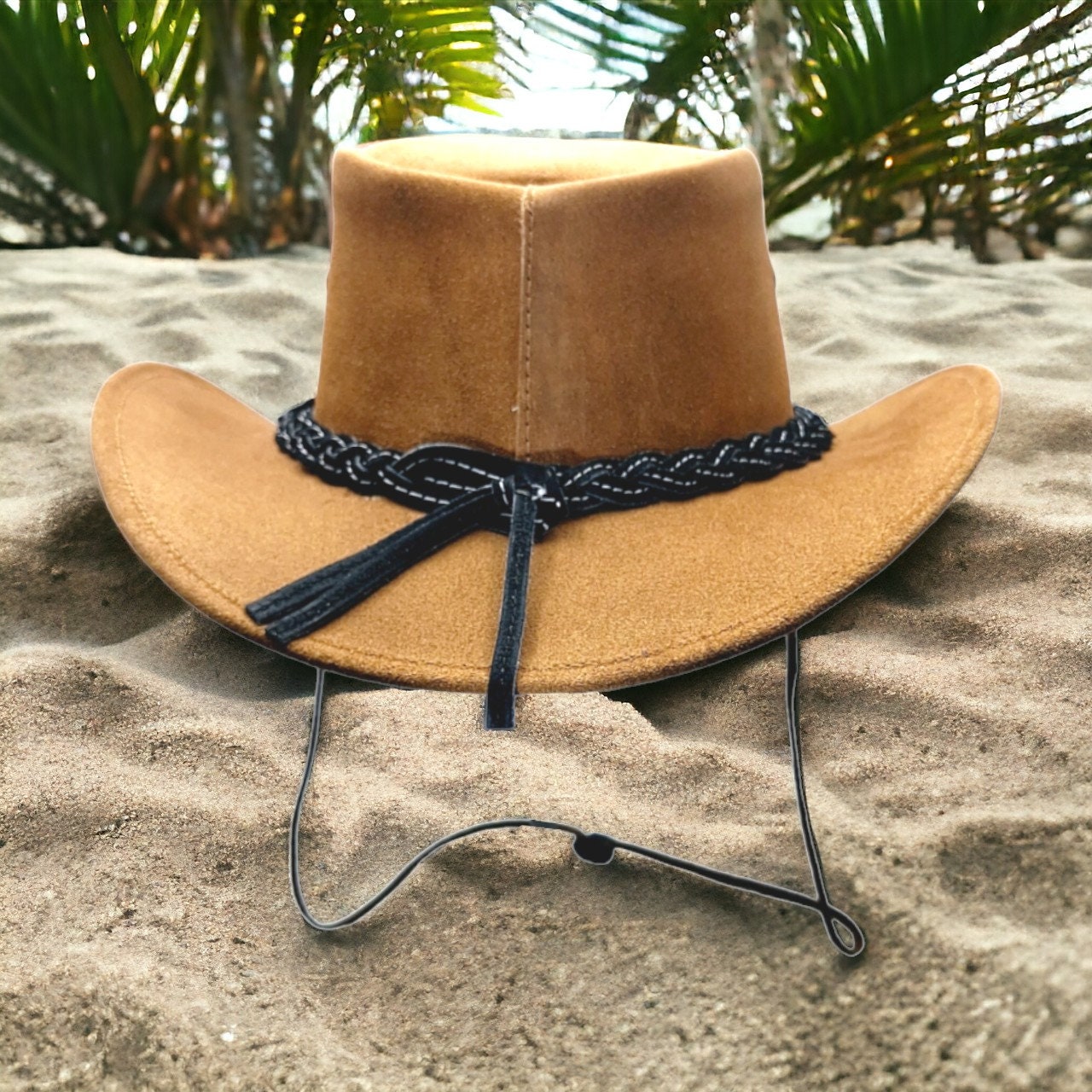 Australian Western Style Real Leather Cowboy Bush Hat Braided Band Chin ...