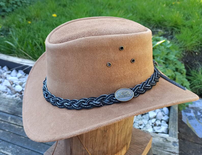 Australian Western Style Real Leather Cowboy Bush Hat Braided - Etsy