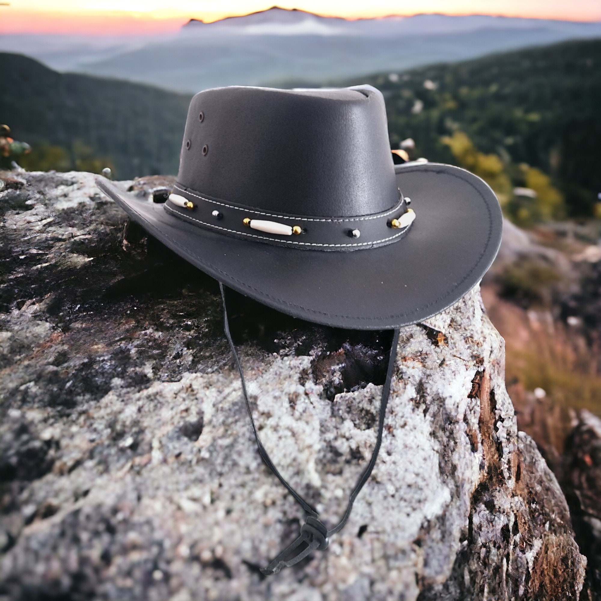 100% Real Leather Cowboy Outback Bush Black Brown Australian Western ...