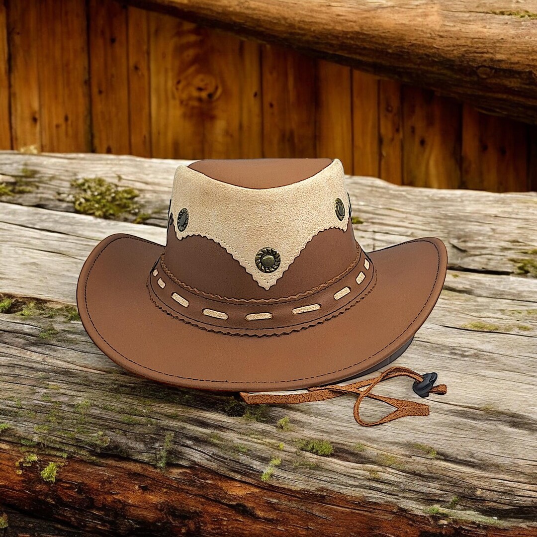 Two-tone Oily Leather Cowboy Hat Australian Outback Style - Etsy