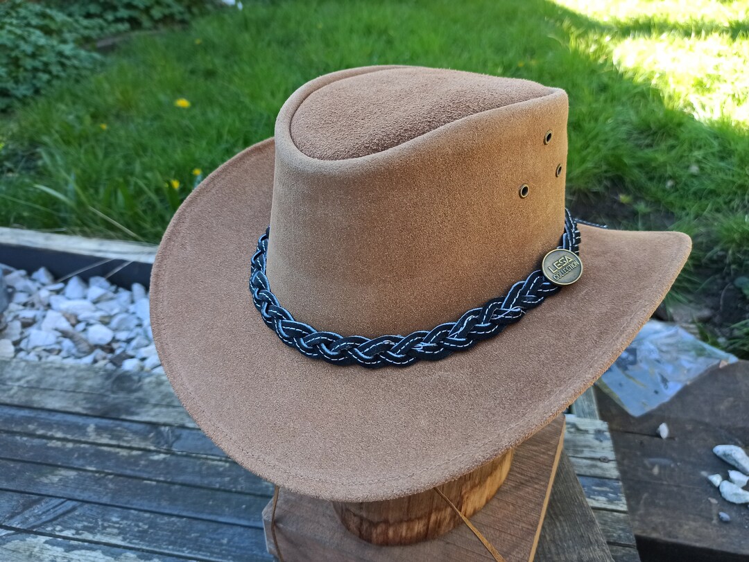 Australian Western Style Real Leather Cowboy Bush Hat Braided - Etsy