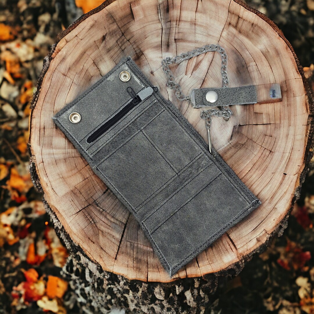 Biker Cyclist Trifold Chain Wallet Genuine Leather Black Trucker Simple ...