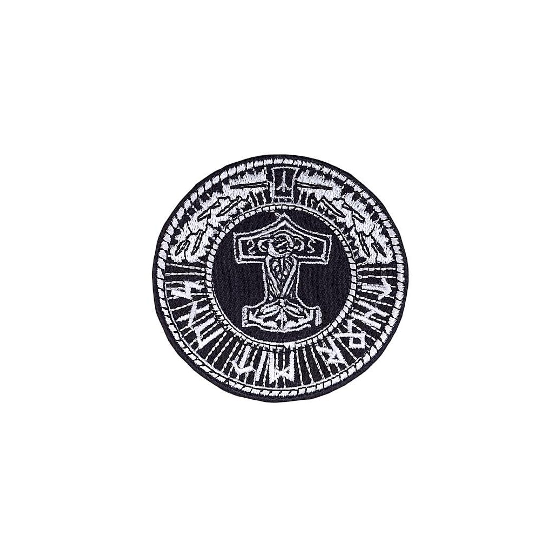 Thors Hammer Mjolnir Round Embroidered Patch on Sew Iron-on Hat Jacket ...