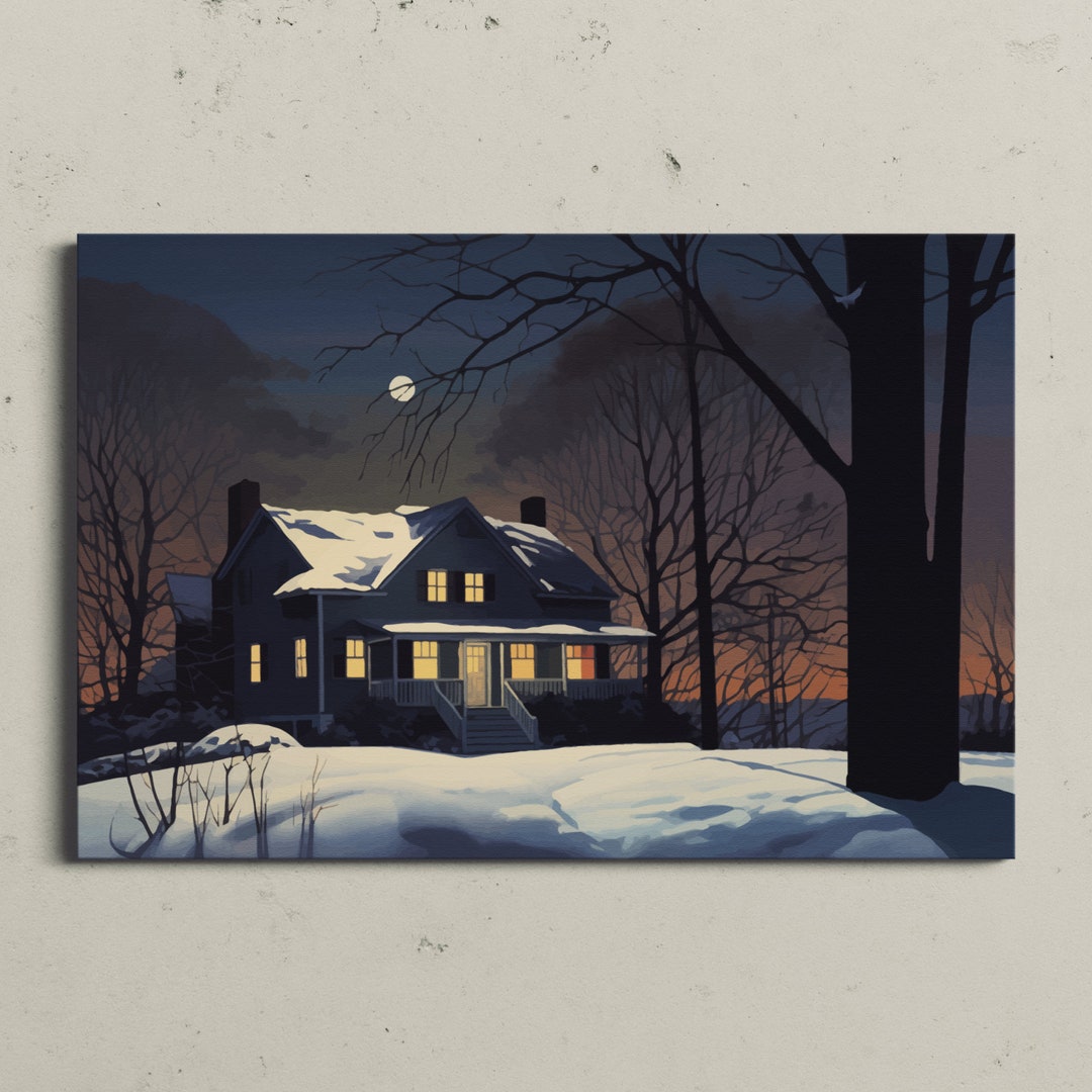 Edward Hopper Winter Canvas - Twilight Landscape Art, Serene Suburban ...