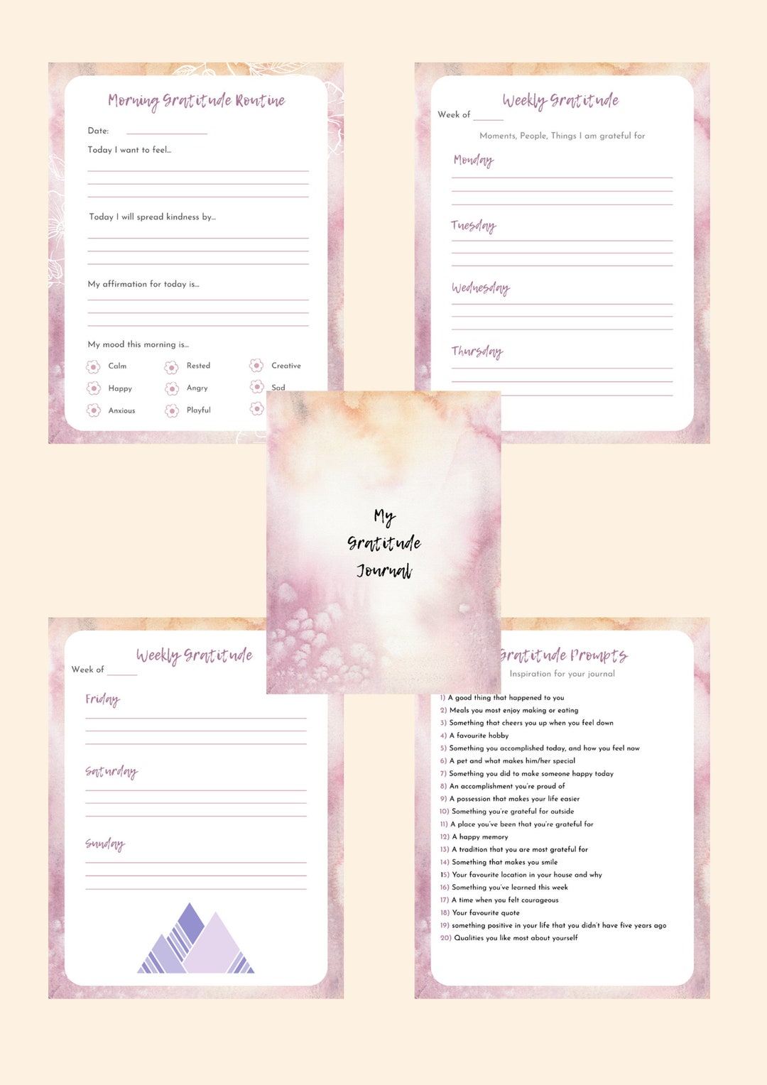 Printable Digital Gratitude Journal. Morning Gratitude. Weekly ...