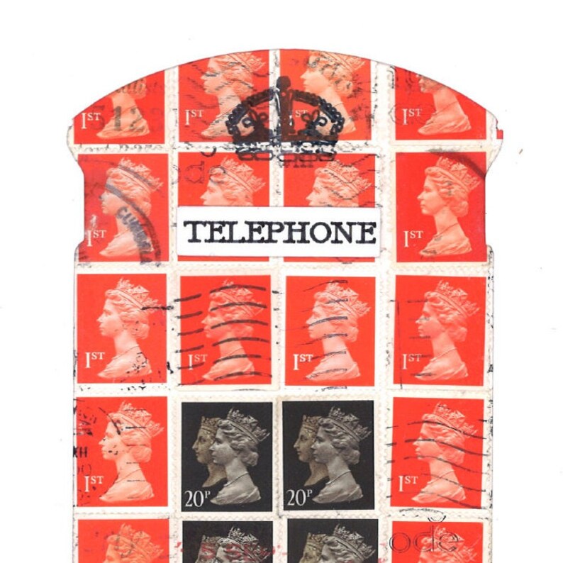 Stamp Art the Red Telephone Box Made With Postage Stamps - Etsy