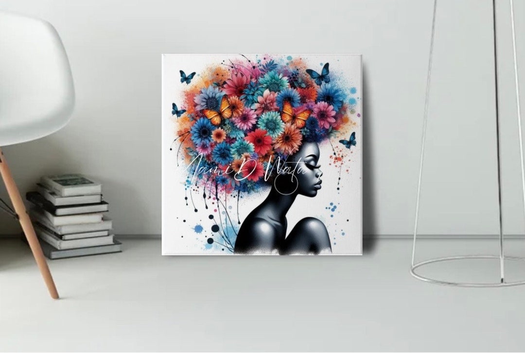African American/indigenous/cosmic/melanin Woman With Flower Hair ...