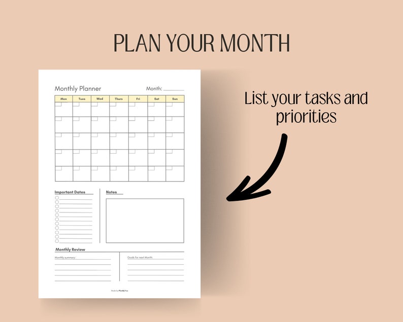 Monthly Planner 2023 Printable Undated Planner, iPad Planner, Instant ...