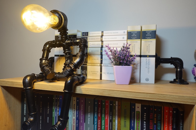 Edison Steampunk Lamp, Sitting Man Lamp, Pipeman Industrial Desk ...