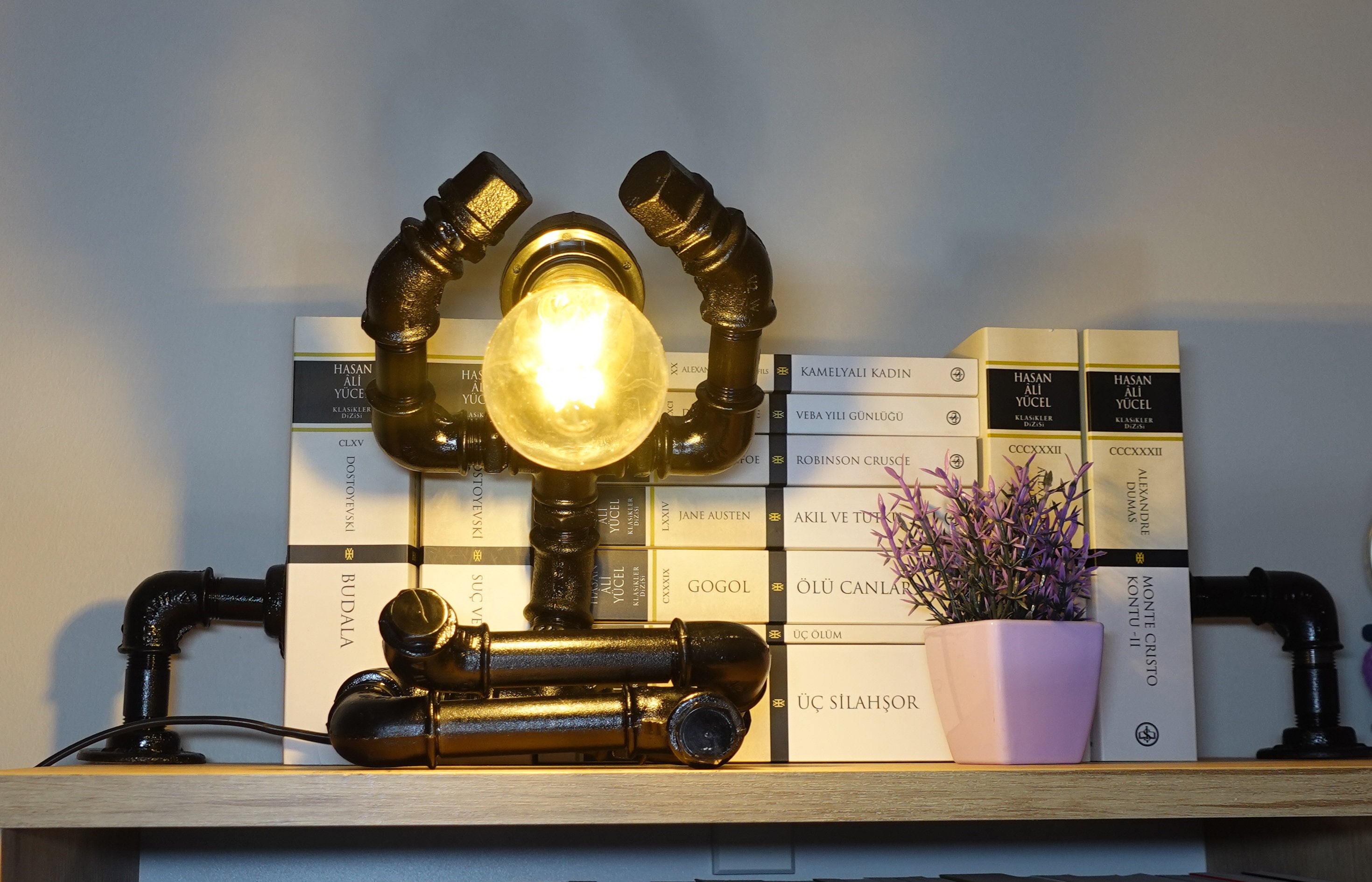 Edison Steampunk Lamp, Sitting Man Lamp, Pipeman Industrial Desk ...