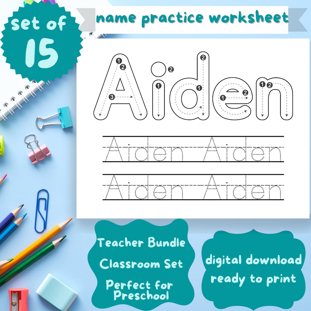 Personalized Name Practice Worksheet, Set of 15, Letter Formation ...