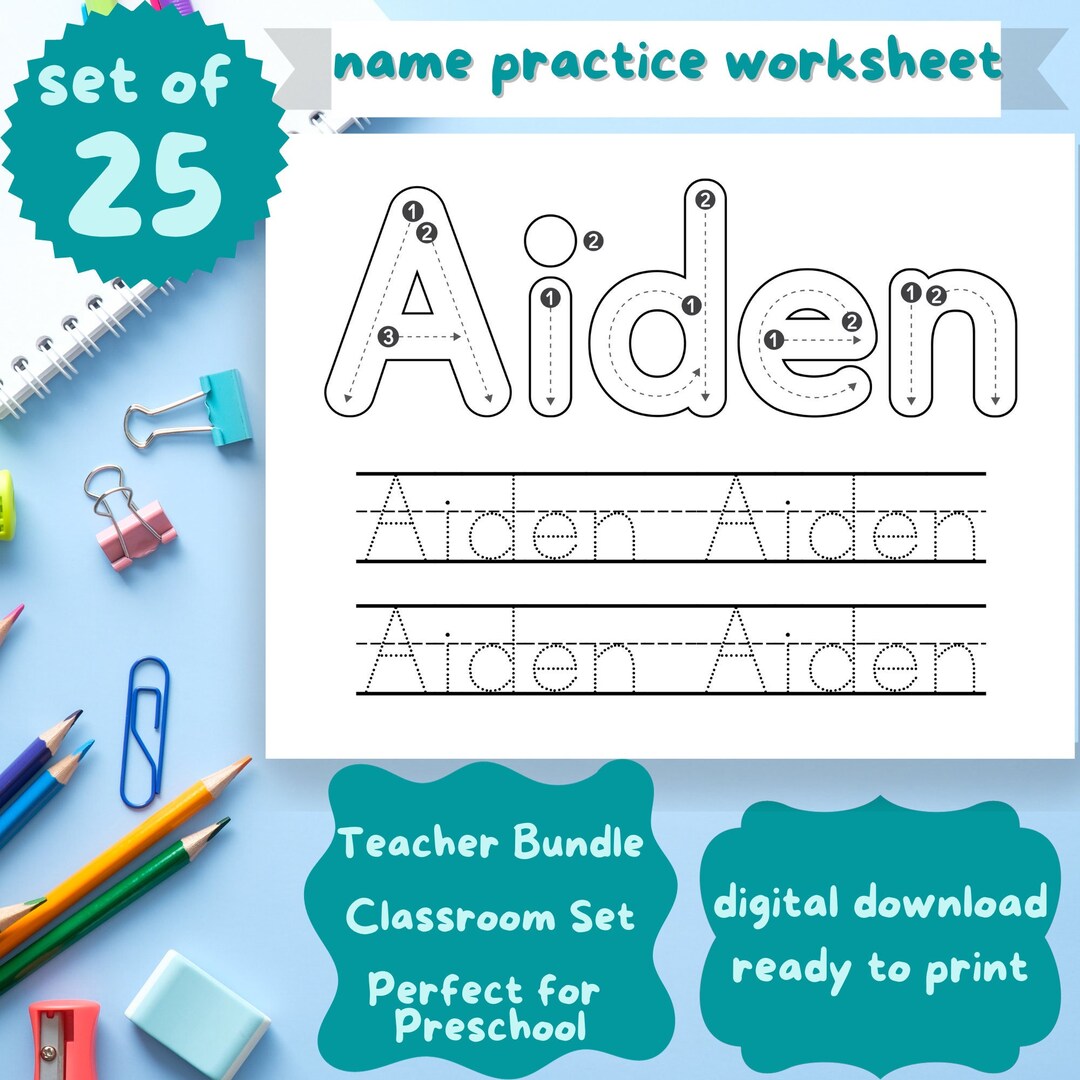 Personalized Name Practice Worksheet, Set of 25, Letter Formation ...
