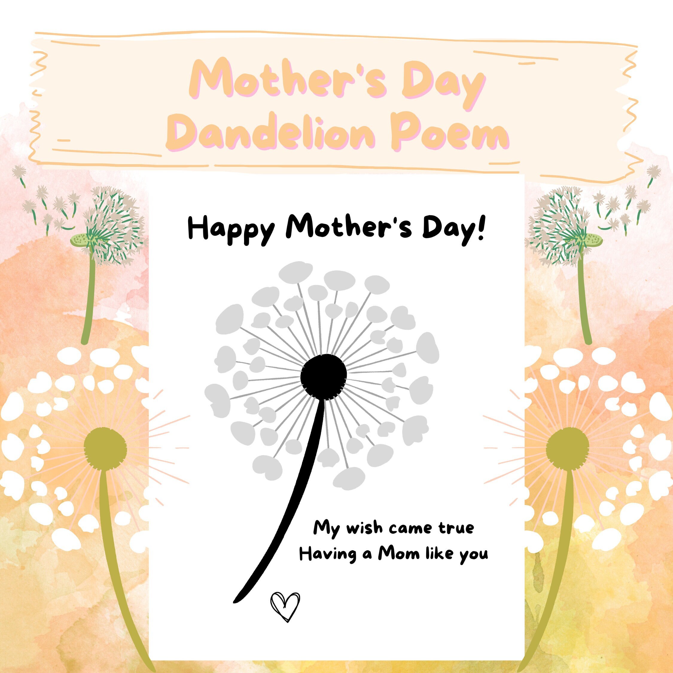Mother's Day Dandelion Poem, First Mother's Day From Baby, Gift for Mom ...