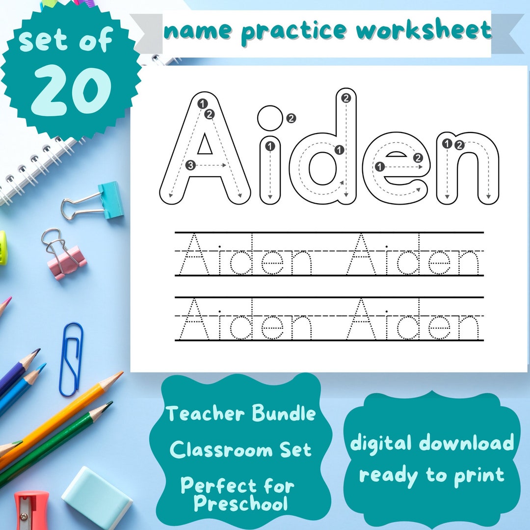 Personalized Name Practice Worksheet Set of 20 Letter - Etsy