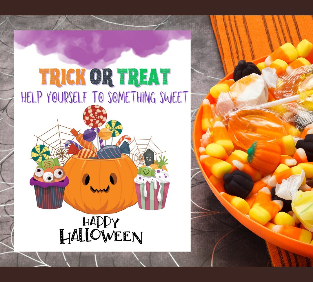 TRICK or TREAT Sign, Halloween Decor Porch Printable, Trick or Treat ...