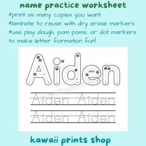 Personalized Name Practice Worksheet, Set of 15, Letter Formation ...