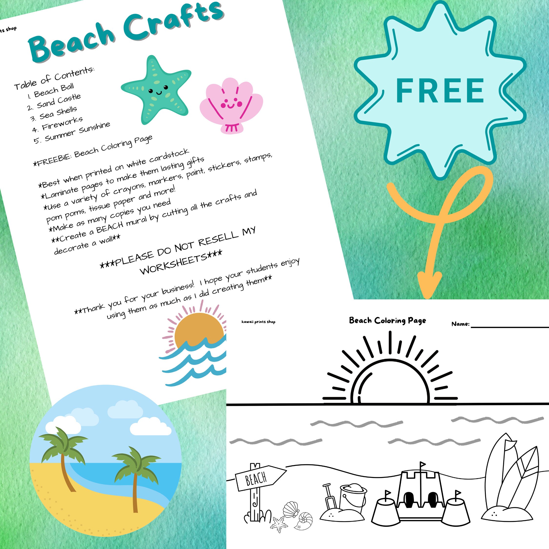 BEACH Crafts for Kids, Preschool Printables, Kindergarten Art ...