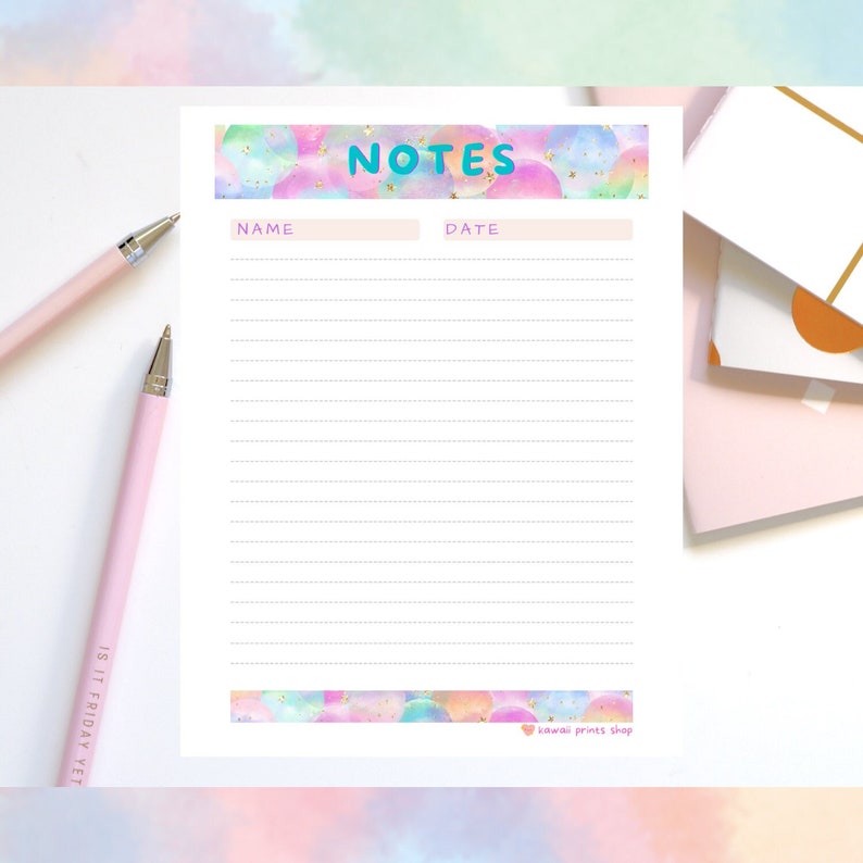 KAWAII CUTE Lined Journal Paper, Pastel Colored Printable for School ...