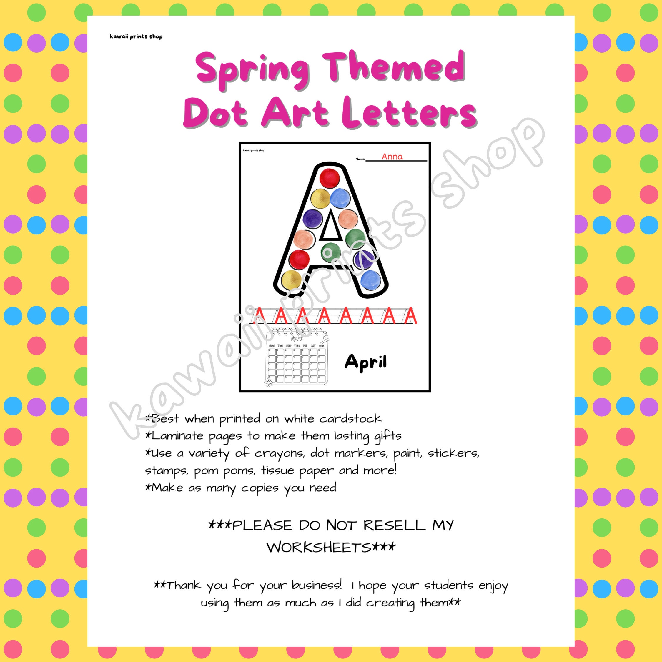 Spring Theme Dot Art Alphabet, Upper Case Letter Formation, Lower Case ...