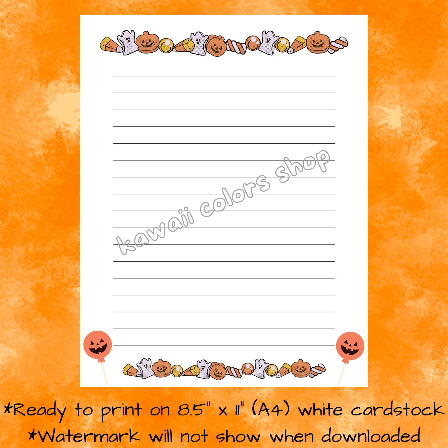 HALLOWEEN FALL Printable Lined Paper, Pumpkin Ghost Trick or Treat ...