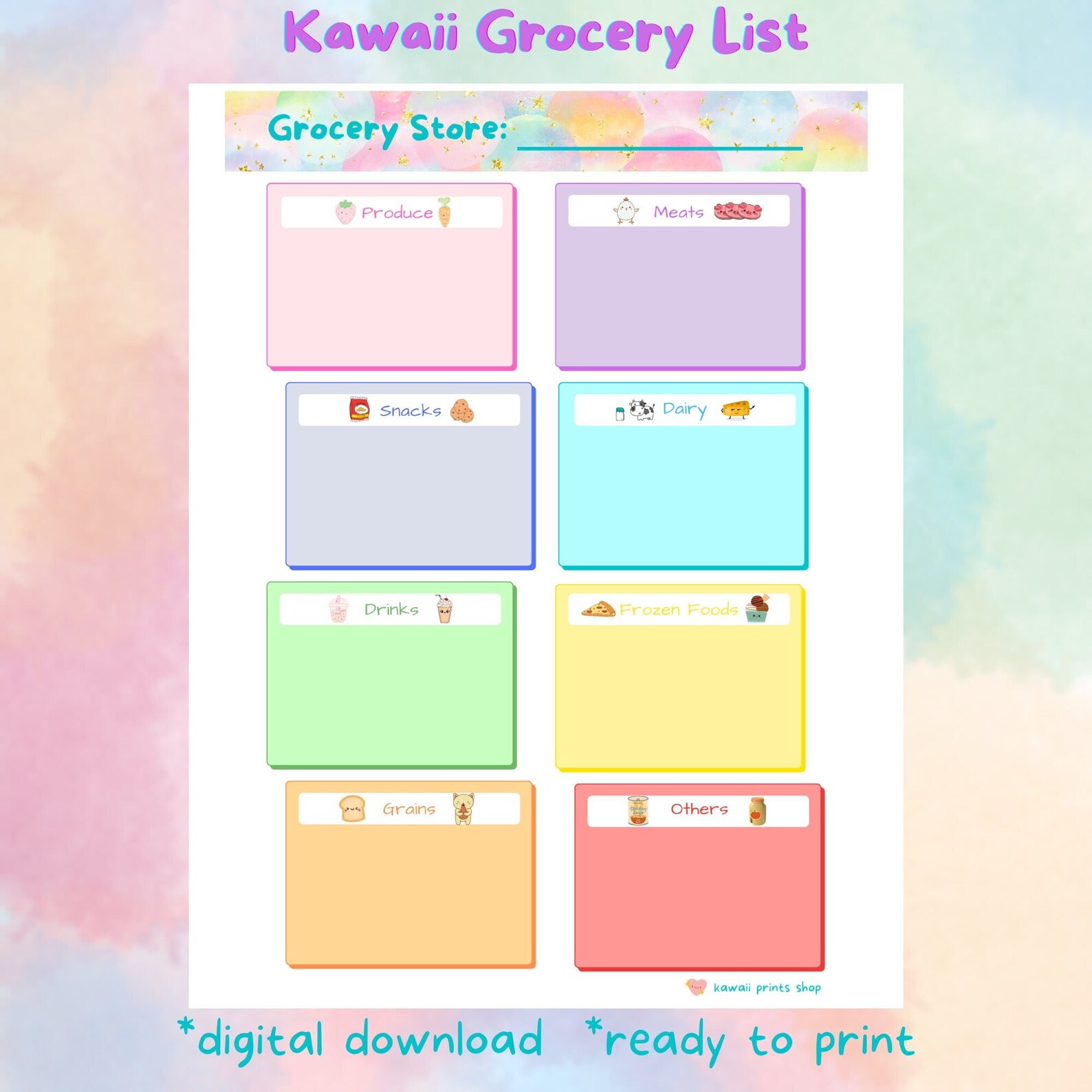 Printable GROCERY LIST, Visual Organization Stationary, Homeschool ...