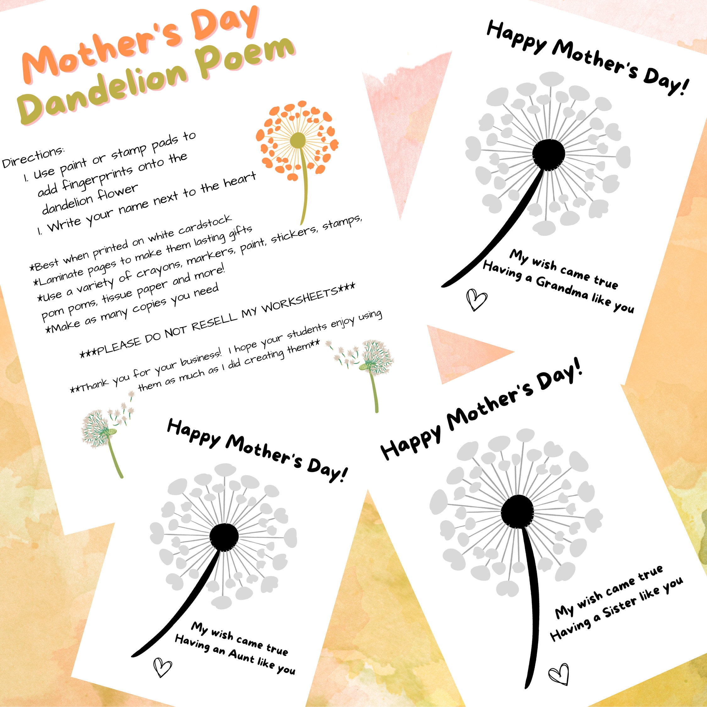 Mother's Day Dandelion Poem, First Mother's Day From Baby, Gift for Mom ...