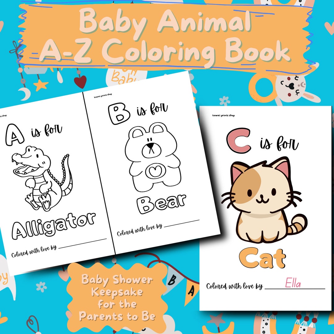BABY SHOWER ABC Coloring Book, Baby Shower Keepsake, Baby Shower ...