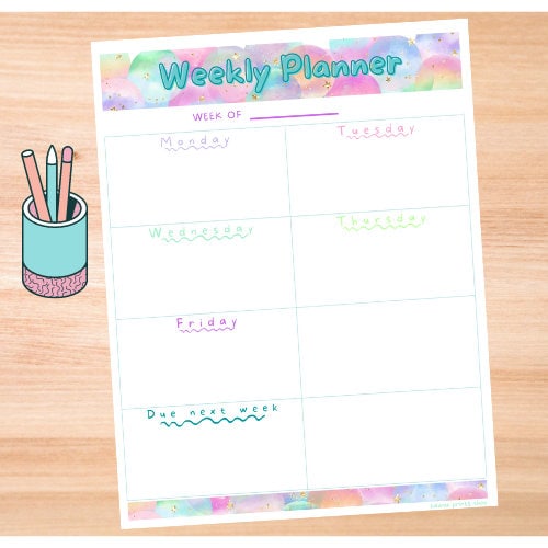 Visual WEEKLY PLANNER for School Work Students Homework - Etsy