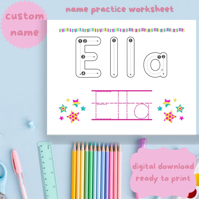 Personalized Name Practice Worksheet, Correct Letter Formation Custom ...