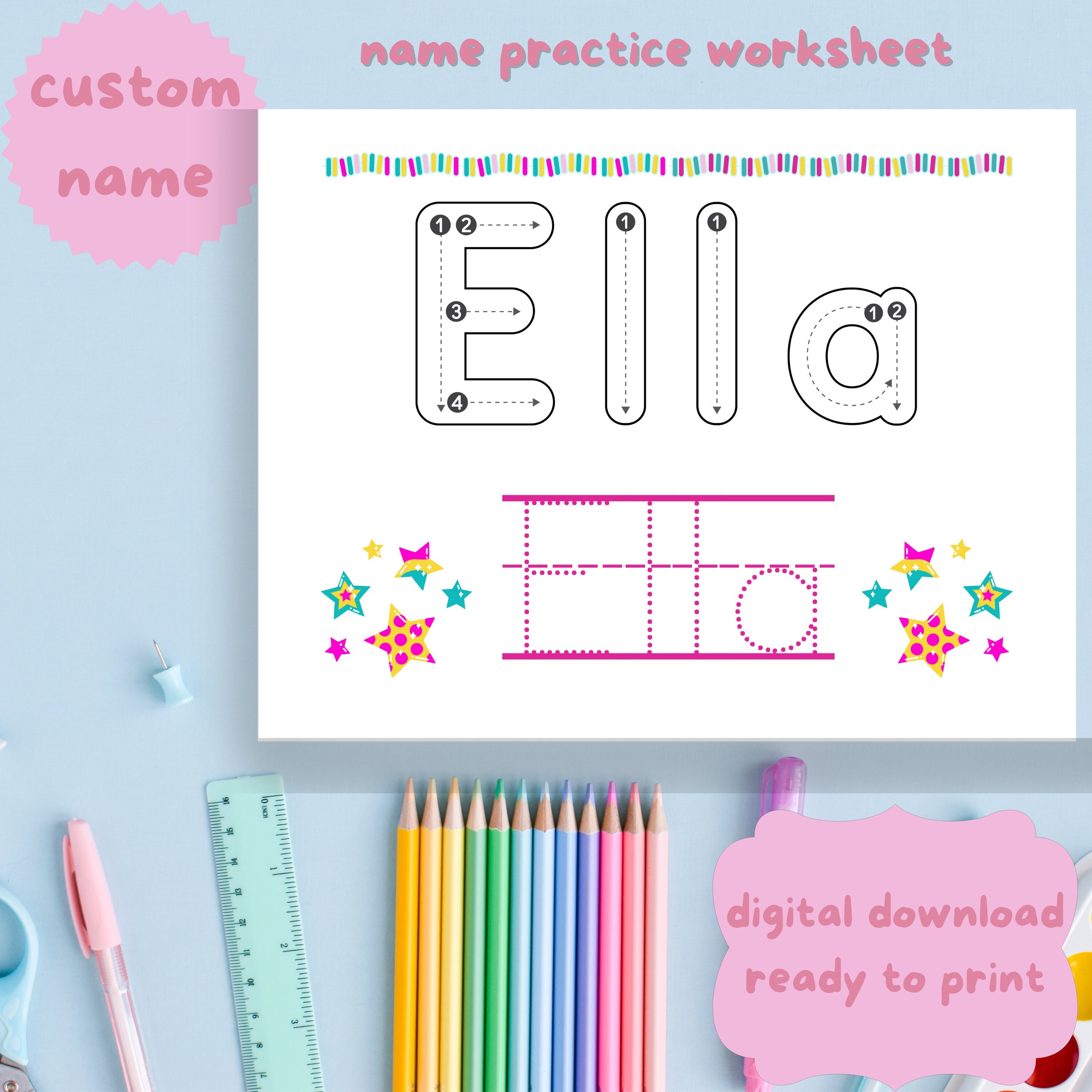 Personalized Name Practice Worksheet, Correct Letter Formation Custom ...