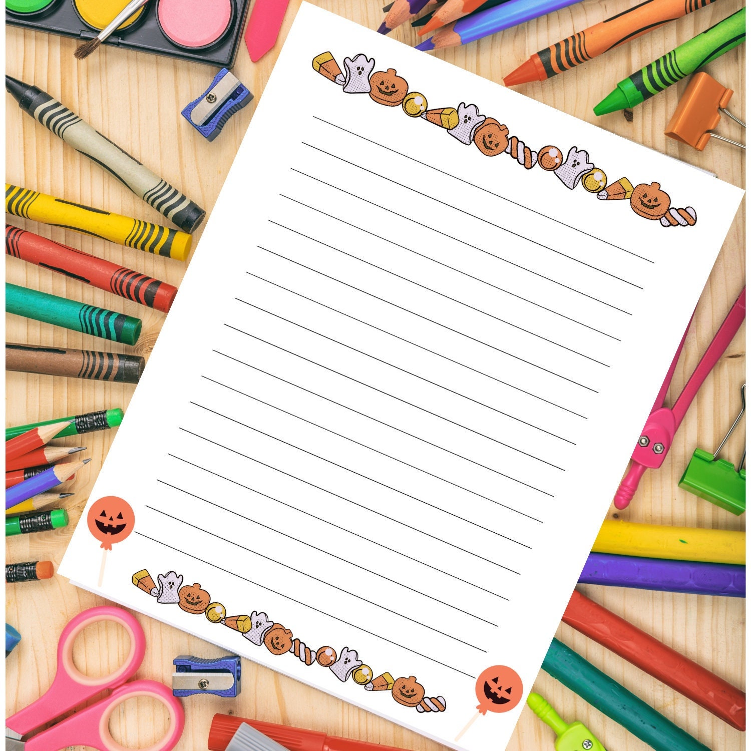 HALLOWEEN FALL Printable Lined Paper, Pumpkin Ghost Trick or Treat ...