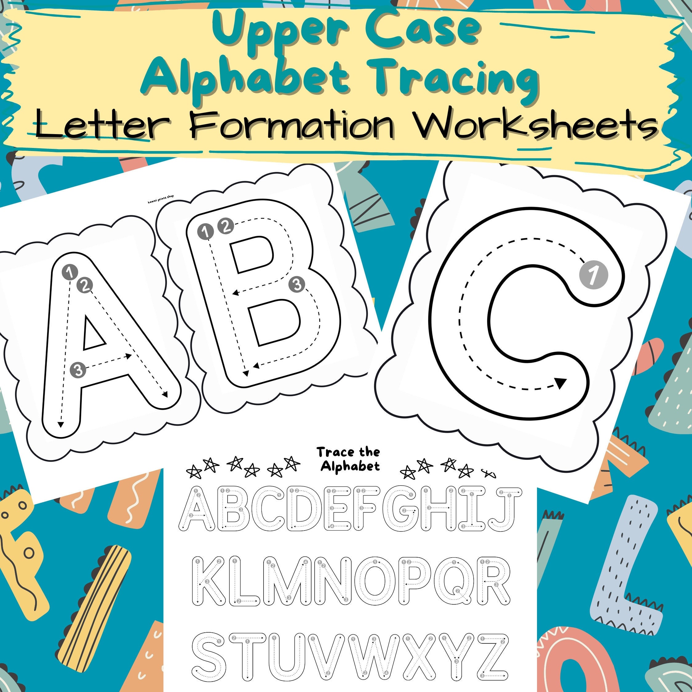Upper Case Letter Formation Alphabet Tracing, Handwriting Font ...