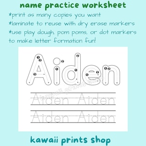 Personalized Name Practice Worksheet, Set of 20, Letter Formation ...