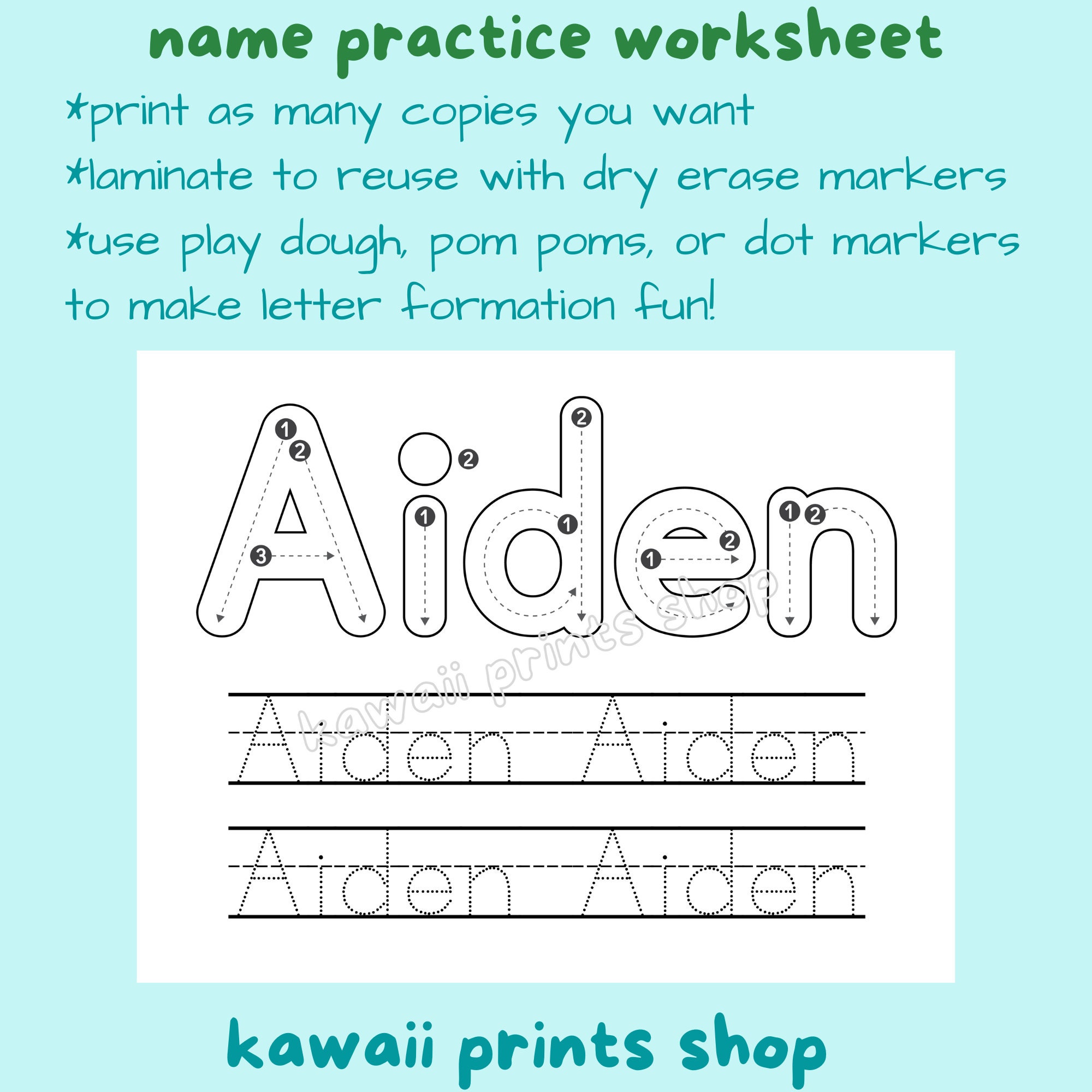 Personalized Name Practice Worksheet, Set of 20, Letter Formation ...