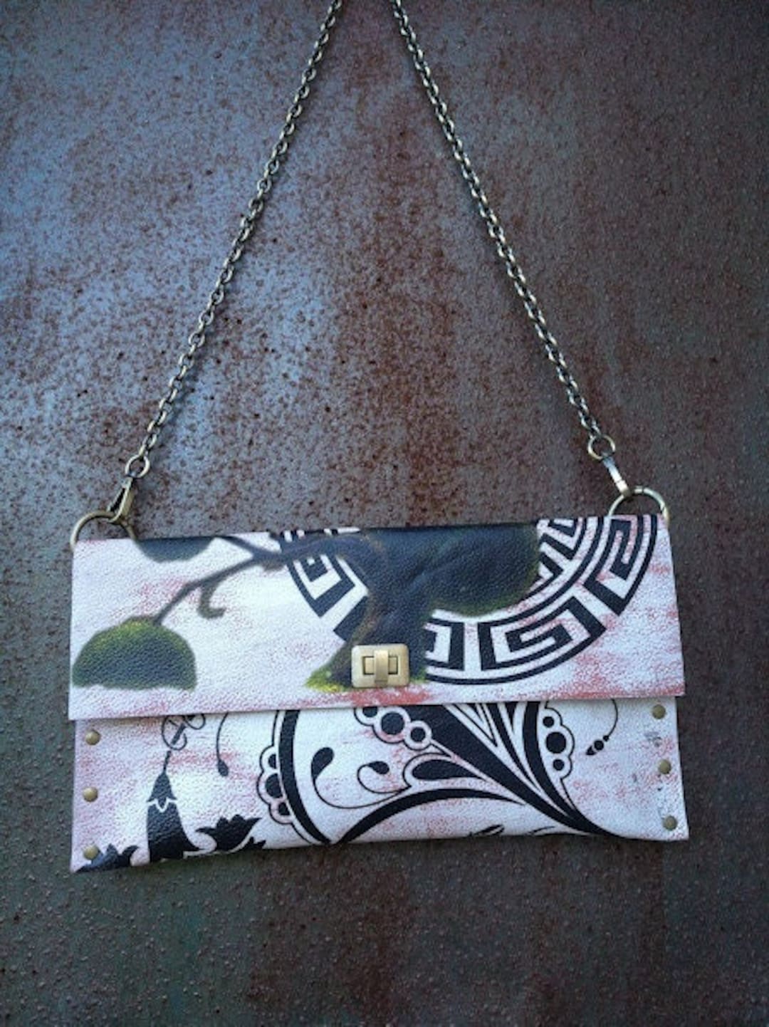 Greek Meander Hand Painted Real Leather Purse Clutches With Meander and ...